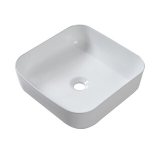 Lordear 15"x15" Square Above Counter Vessel Sink White Porcelain Ceramic Bathroom Vessel Vanity ...